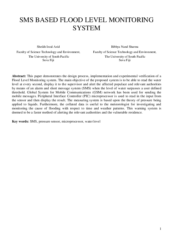 Pdf Sms Based Flood Level Monitoring System