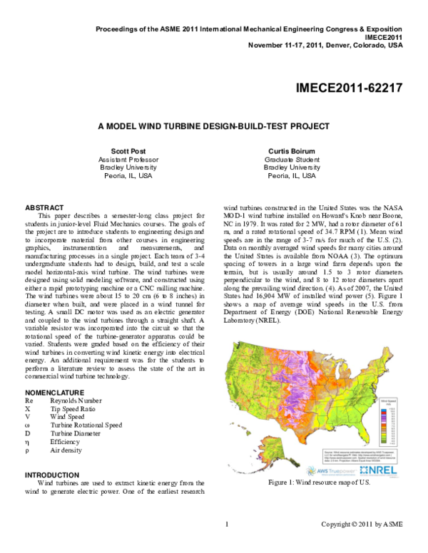 (PDF) A MODEL WIND TURBINE DESIGN-BUILD-TEST PROJECT