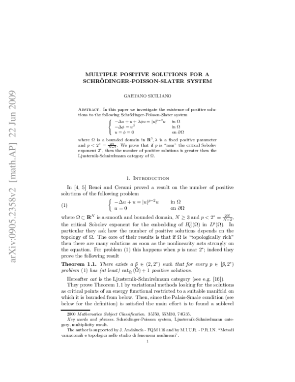 (PDF) Multiple positive solutions for a Schr dinger Poisson Slater system