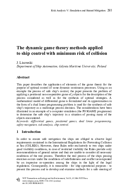 (PDF) The dynamic game theory methods applied to ship control with ...