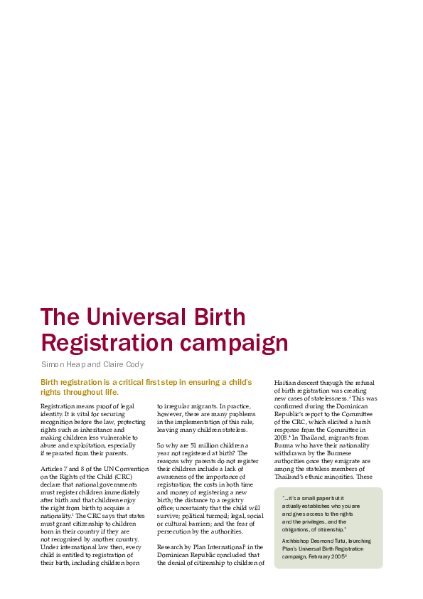 (PDF) The Universal Birth Registration campaign