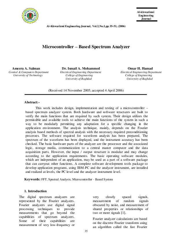 Pdf Microcontroller Based Spectrum Analyzer 