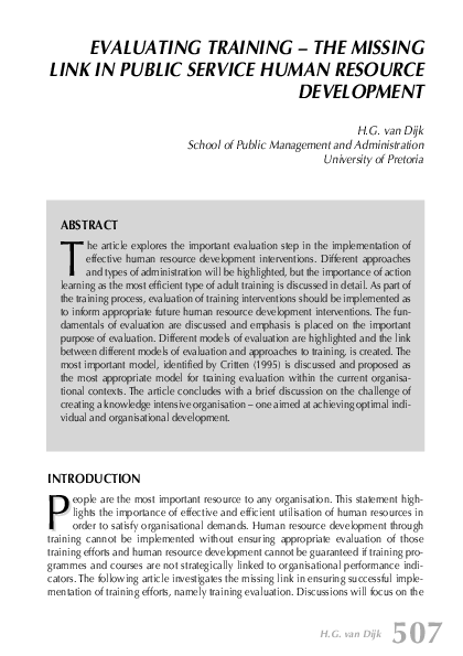 (PDF) Evaluating training – the missing link in public service human resource development