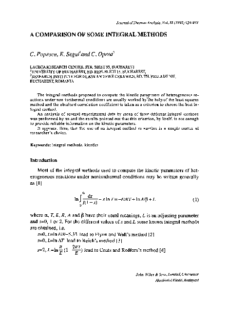 (PDF) A comparison of some integral methods