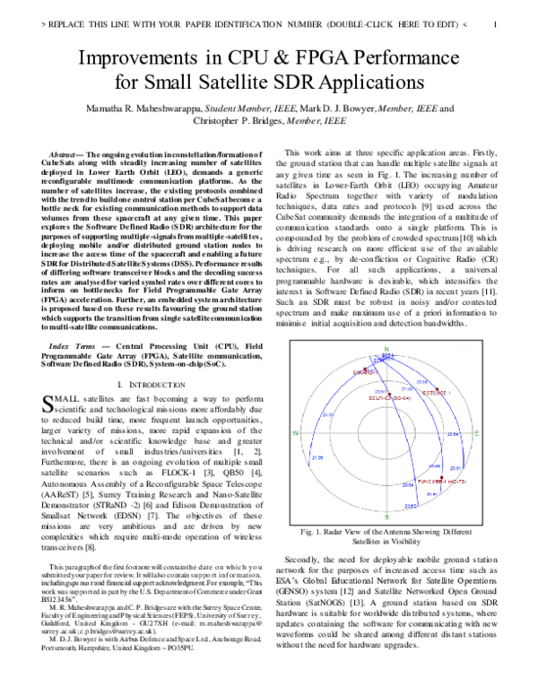 Pdf Improvements In Cpu And Fpga Performance For Small Satellite Sdr Applications 