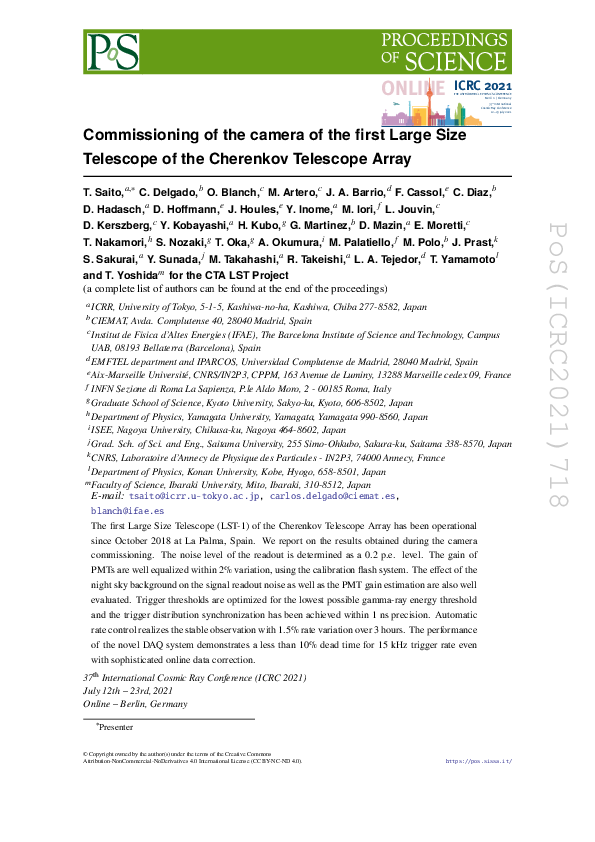 Pdf Commissioning Of The Camera Of The First Large Size Telescope Of The Cherenkov Telescope Array
