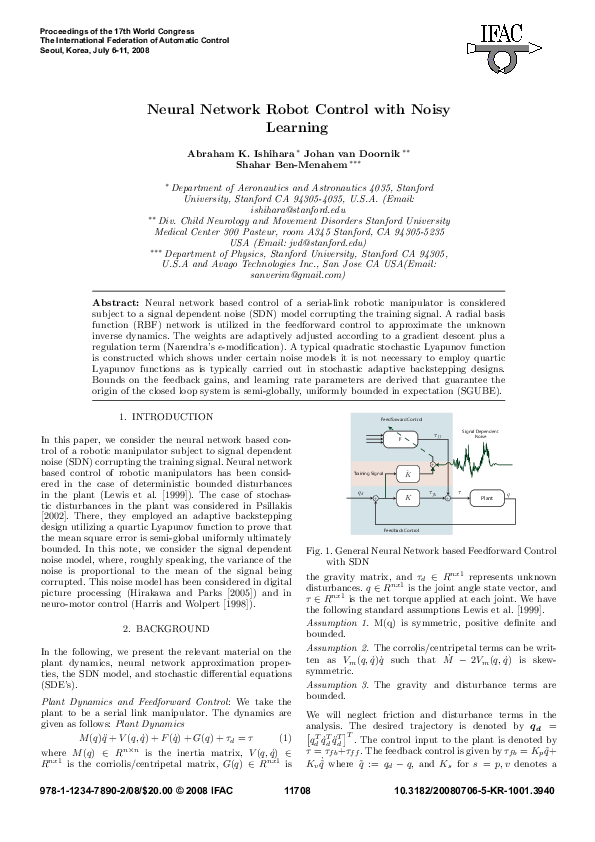 (PDF) Neural Network Robot Control with Noisy Learning