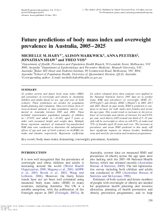 (PDF) Future predictions of body mass index and overweight prevalence ...