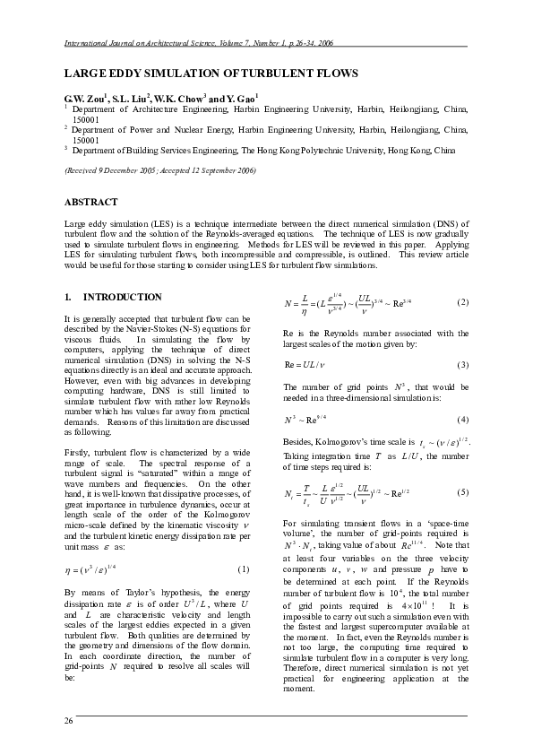 (PDF) Large eddy simulation of turbulent flows