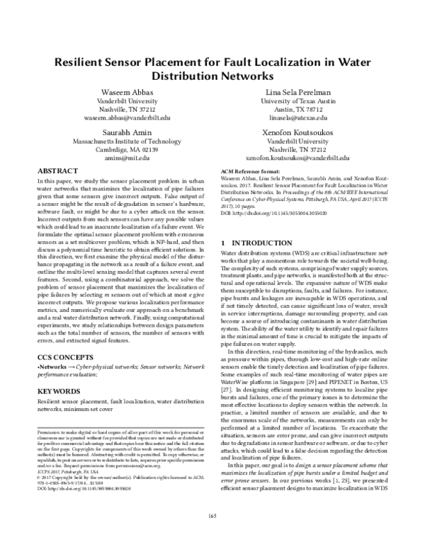 (PDF) Resilient sensor placement for fault localization in water distribution networks