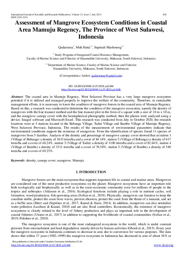 (PDF) Assessment of Mangrove Ecosystem Conditions in Coastal Area ...