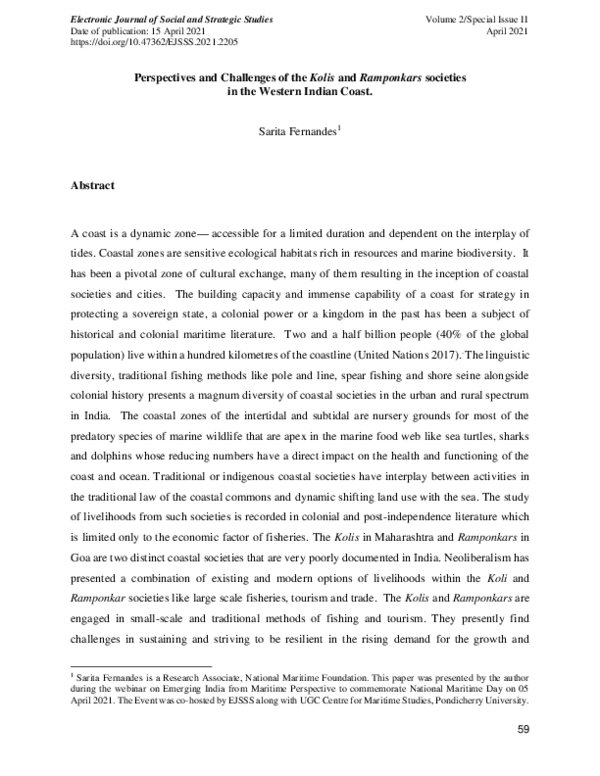 (PDF) Perspectives and Challenges of the Kolis and Ramponkars societies ...