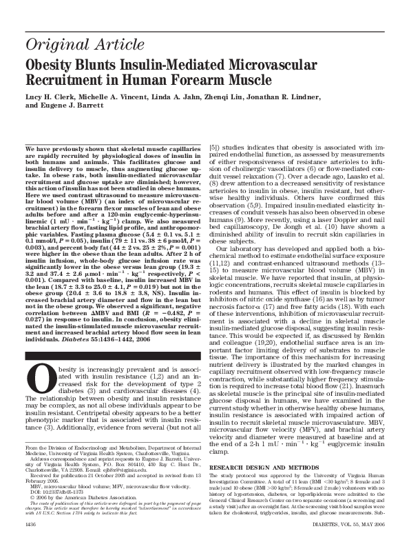 (PDF) Obesity Blunts Insulin-Mediated Microvascular Recruitment in ...