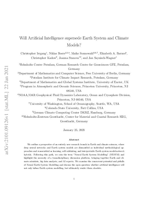 Pdf Towards Neural Earth System Modelling By Integrating Artificial Intelligence In Earth