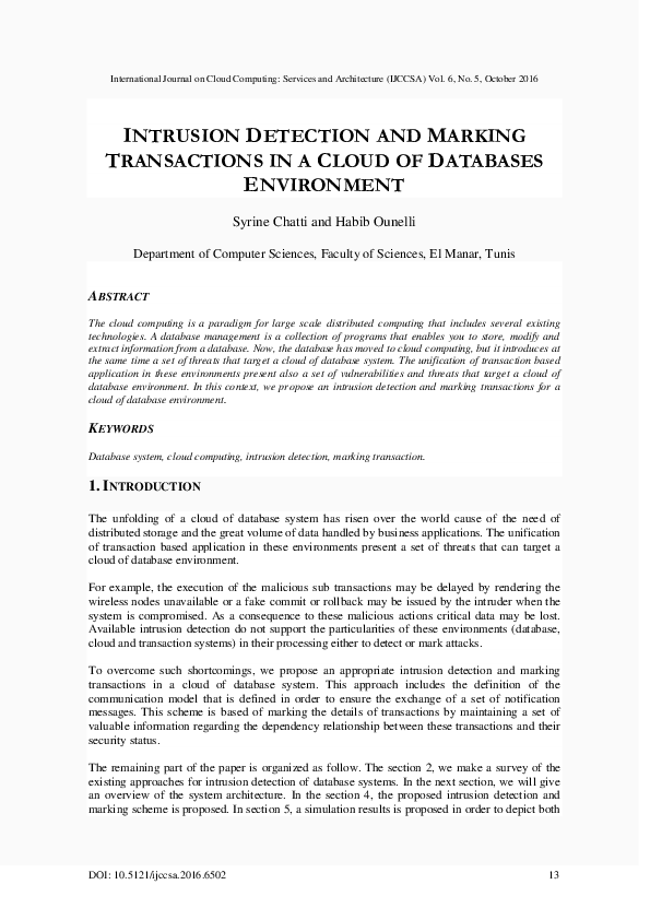 Pdf Intrusion Detection And Marking Transactions In A Cloud Of Databases Environment