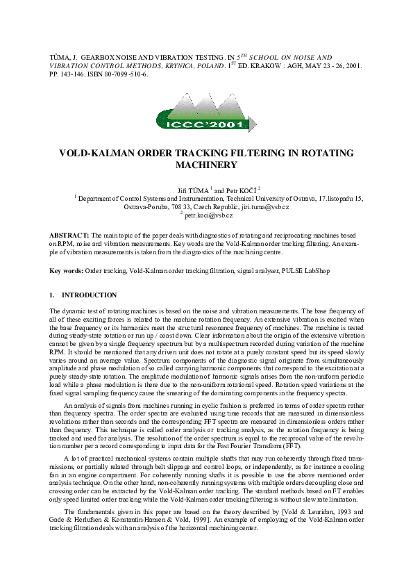 (PDF) Vold-Kalman Order Tracking Filtering in Rotating Machinery