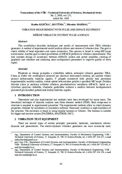 (PDF) Vibration Measurement with PULSE and DSPACE Equipment