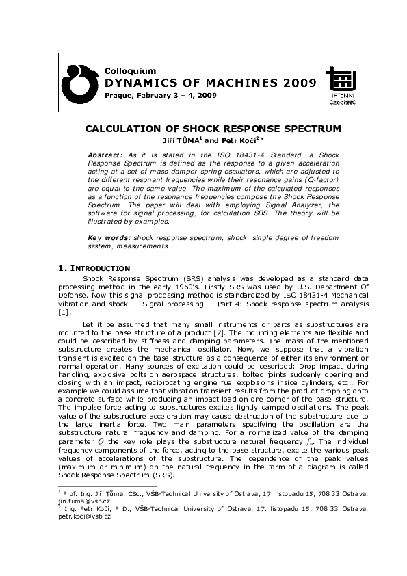 (PDF) Calculation of a shock response spectrum