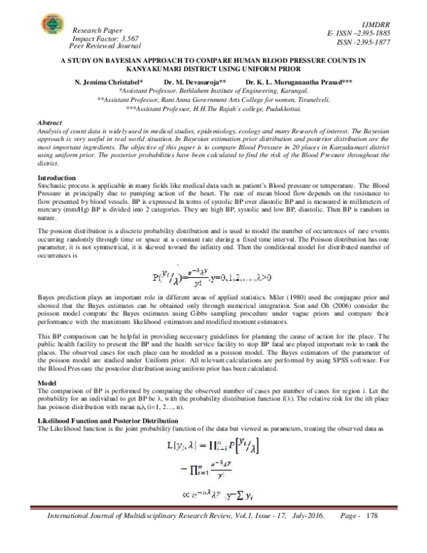 (PDF) Bayesian Comparison of Blood Pressure in Kanyakumari District