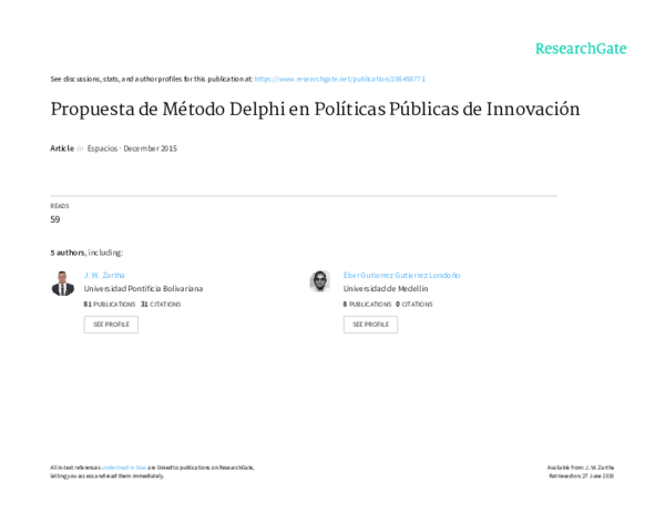 (PDF) Delphi method proposed in public policy innovation [Propuesta de ...