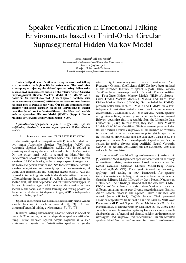 (PDF) Speaker Verification in Emotional Talking Environments based on Third-Order Circular ...
