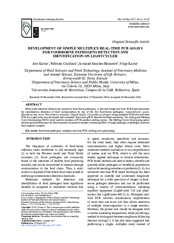 Pdf Development Of Simple Multiplex Real Time Pcr Assays For Foodborne Pathogens Detection And