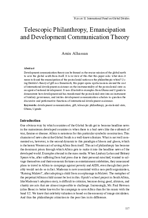 (PDF) Telescopic Philanthropy, Emancipation and Development ...