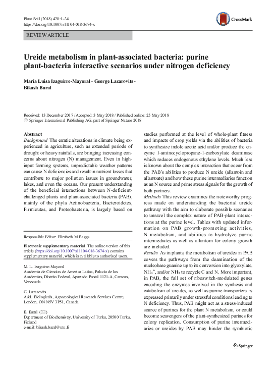 (PDF) Ureide metabolism in plant-associated bacteria: purine plant ...