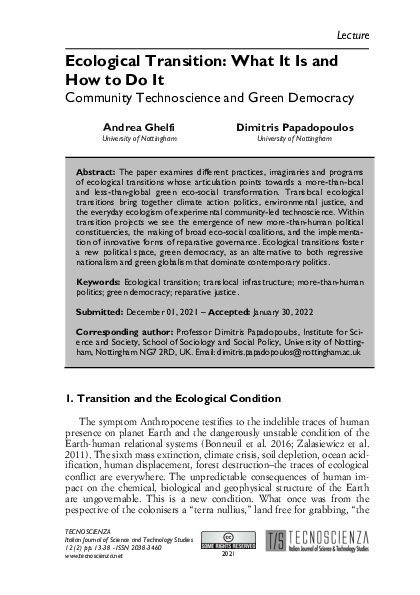 (PDF) Ecological Transition: What It Is and How to Do It. Community ...