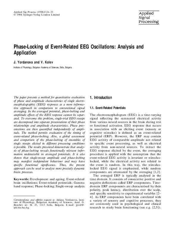 (PDF) Phase-Locking of Event-Related EEG Oscillations: Analysis and Application