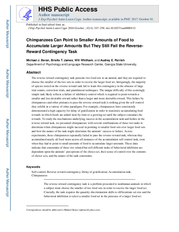 (PDF) Chimpanzees can point to smaller amounts of food to accumulate ... (PDF) Chimpanzees can point to smaller amounts of food to accumulate ...
