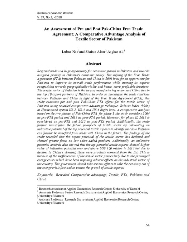 (PDF) An Assessment of Pre and Post Pak-China Free Trade Agreement: A ...