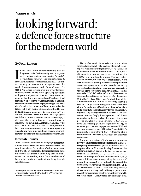 (PDF) Looking Forward: A Defence Force Structure for the Modern World