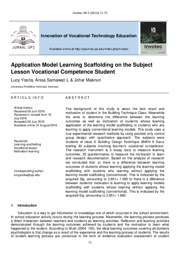 (PDF) Application Model Learning Scaffolding on the Subject Lesson ...