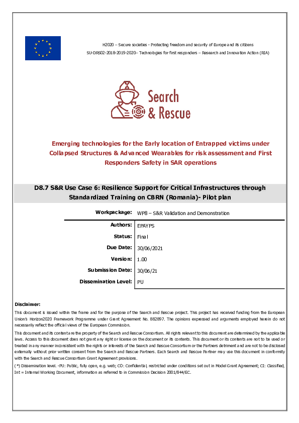 (PDF) S&R Use Case 6: Resilience Support for Critical Infrastructures ...