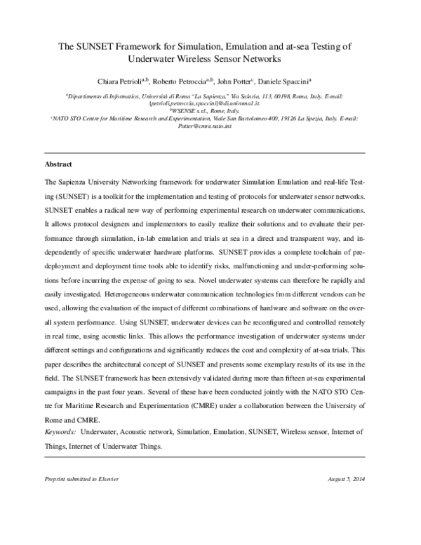 Pdf The Sunset Framework For Simulation Emulation And At Sea Testing Of Underwater Wireless