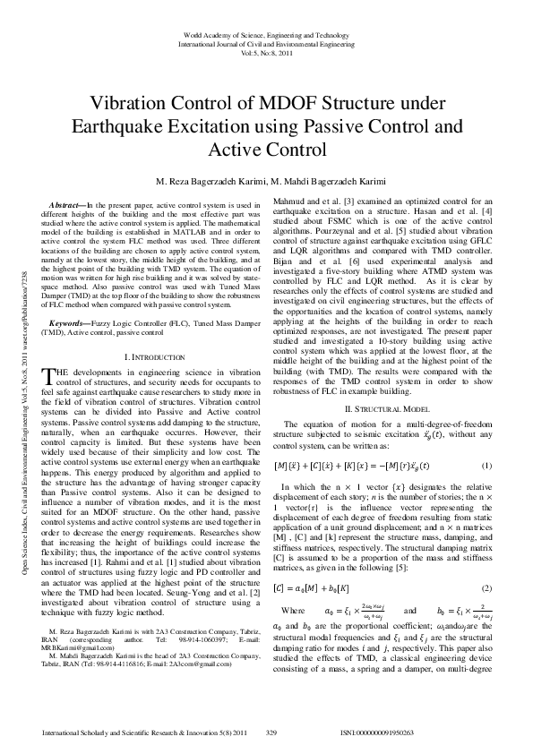 (PDF) Sci Vibration Control of MDOF Structure under Earthquake ...
