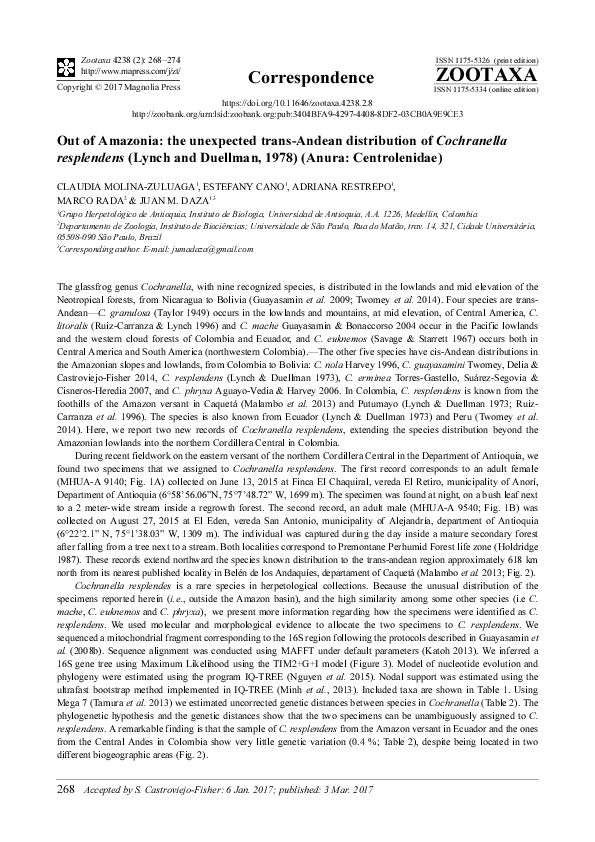 (PDF) Out of Amazonia: the unexpected trans-Andean distribution of ...