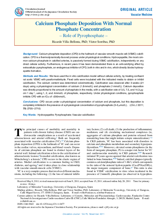 (PDF) Calcium Phosphate Deposition With Normal Phosphate Concentration