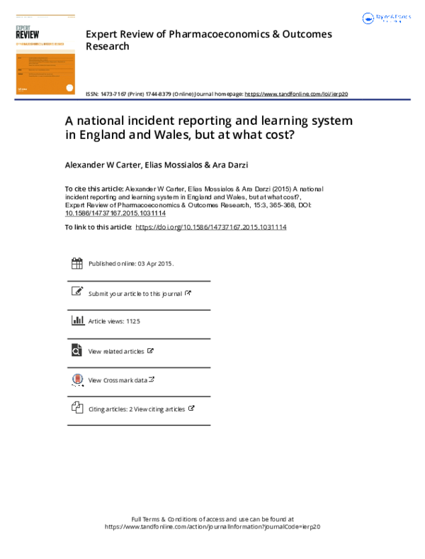 (PDF) A national incident reporting and learning system in England and ...