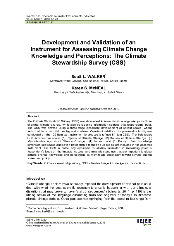 (PDF) Development and Validation of an Instrument for Assessing Climate ...