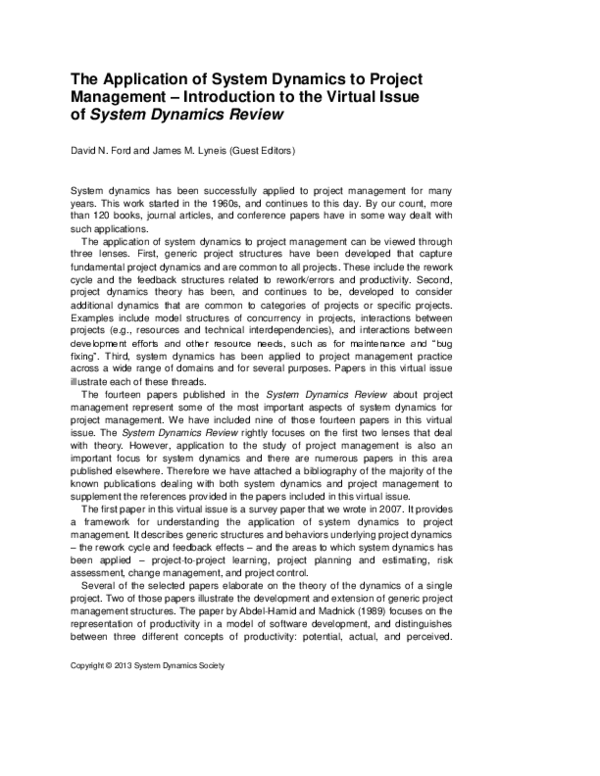 (PDF) The Application of System Dynamics to Project Management ...