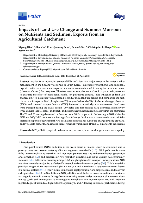 (PDF) Impacts of Land Use Change and Summer Monsoon on Nutrients and Sediment Exports from an ...