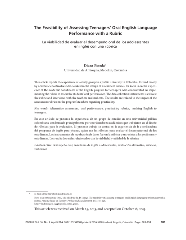 (PDF) The Feasibility of Assessing Teenagers’ Oral English Language ...