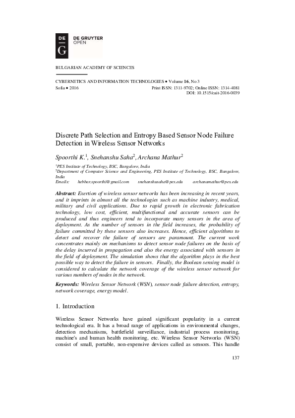 (PDF) Discrete Path Selection and Entropy Based Sensor Node Failure Detection in Wireless Sensor ...