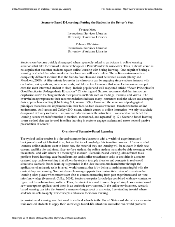 (PDF) Scenario-Based E-Learning: Putting the Student in the Driver’s Seat