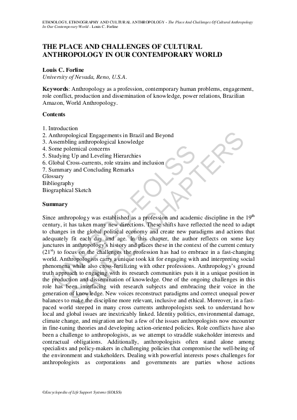 (PDF) The Place and Challenges of Cultural Anthropology in Our ...