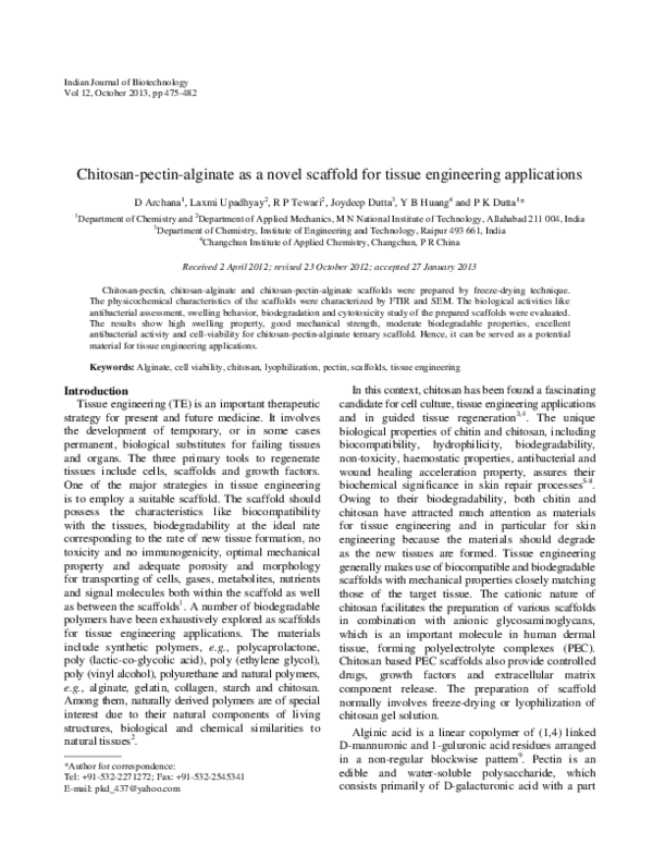 (PDF) Chitosan–pectin–alginate as a novel scaffold for tissue engineering applications