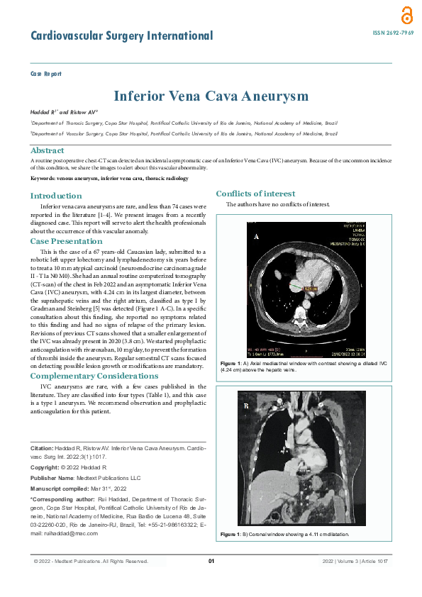(PDF) Inferior Vena Cava Aneurysm Case Report