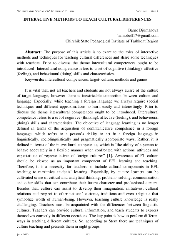 (PDF) Interactive Methods to Teach Cultural Differences